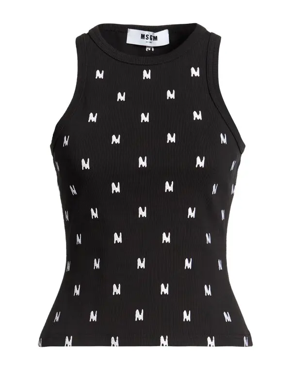 MSGM Ribbed Knit Tank Top With All-over Logo Print