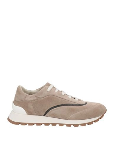 Brunello Cucinelli Suede Embellished Lace-up Low-top Sneakers - Taupe