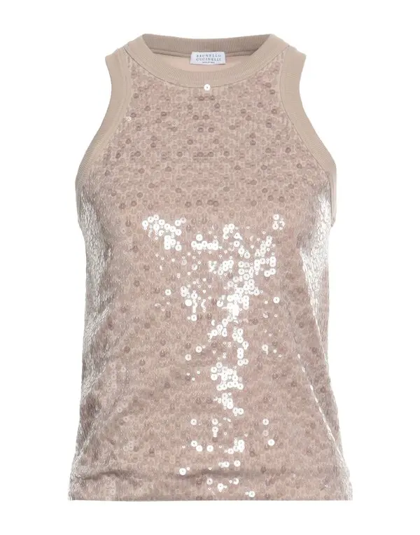 Brunello Cucinelli Top Light Brown Size Cotton, Elastane, Polyester