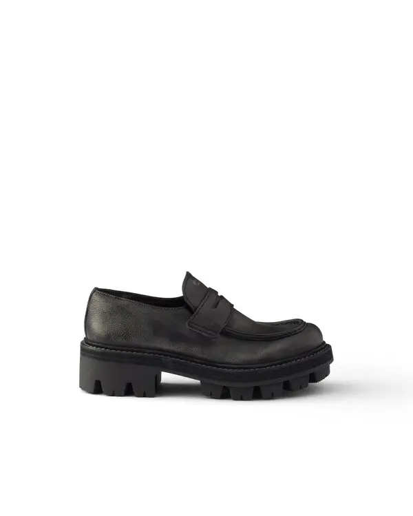 Prada Leather Loafers With Embossed Logo