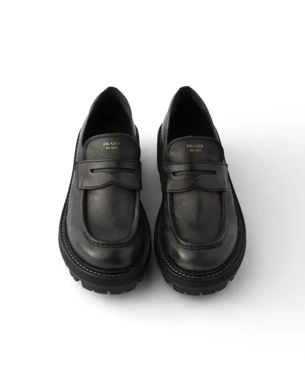Prada Leather Loafers With Embossed Logo