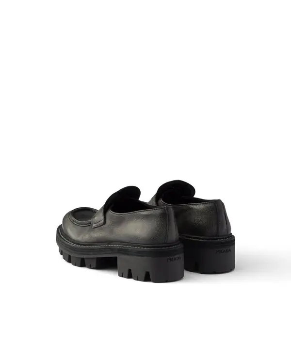 Prada Leather Loafers With Embossed Logo