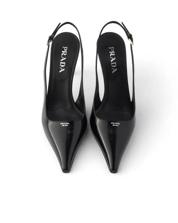 Prada Brushed Leather Slingback Pumps With Metal Buckle - Black
