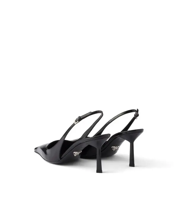 Prada Brushed Leather Slingback Pumps With Metal Buckle - Black