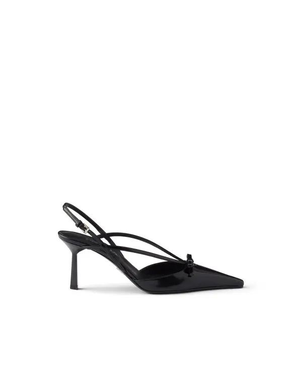 Prada Brushed Leather Slingback Pumps With Metal Buckle - Black