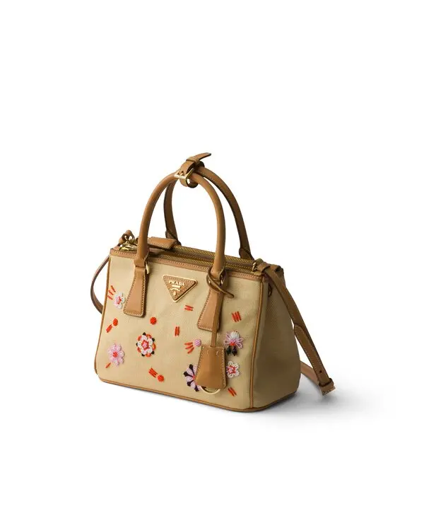 Prada Galleria Small Canvas And Leather Embroidered Bag