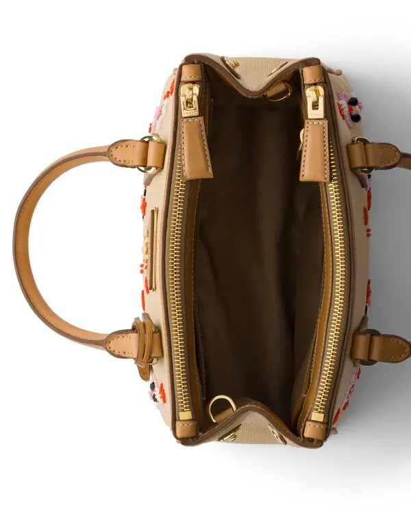 Prada Galleria Small Canvas And Leather Embroidered Bag
