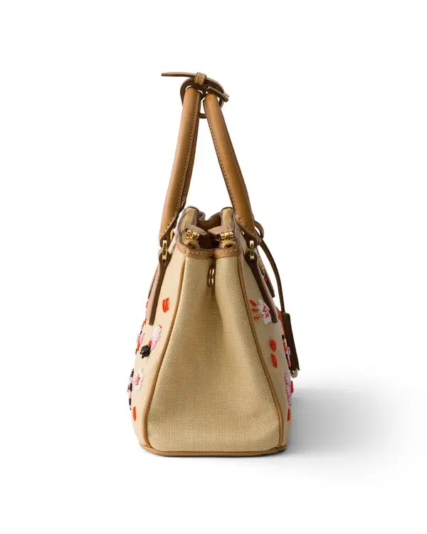 Prada Galleria Small Canvas And Leather Embroidered Bag