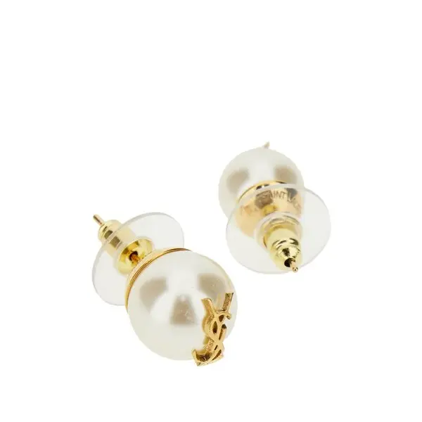 Saint Laurent Asymmetrical Pearl Earrings With Logo