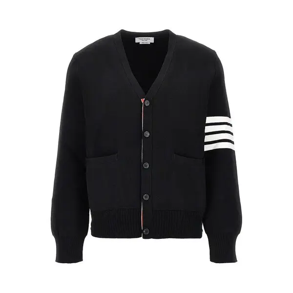 Thom Browne Cotton Cardigan With 4 Bar Detail - Black