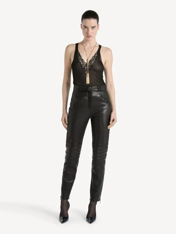 Balmain Lambskin Biker Trousers - Black