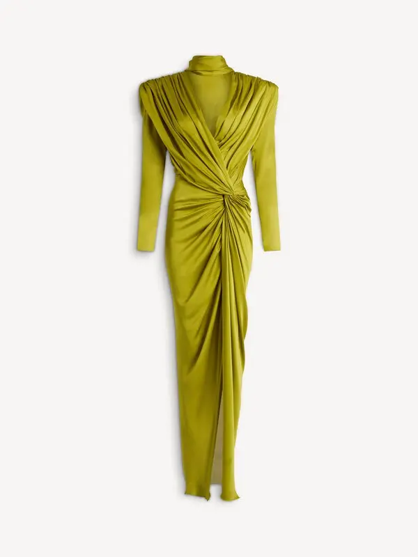Balmain Long Silk Charmeuse Dress - Green
