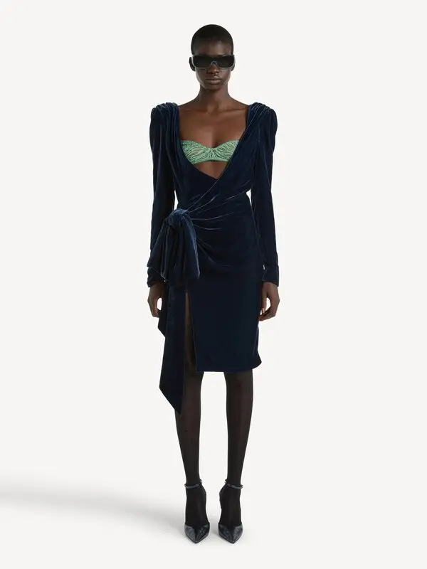 Balmain Velvet Dress With Lace Bra And Tie Detail