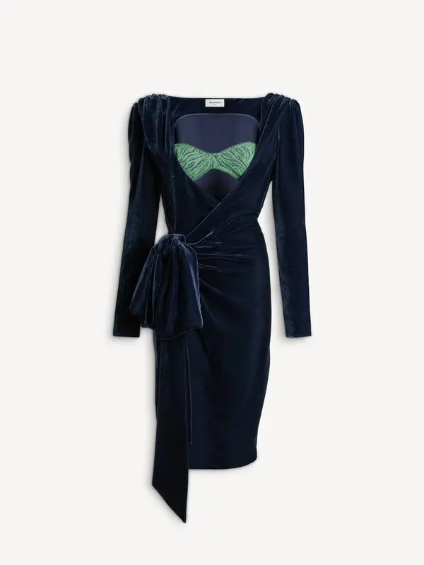 Balmain Velvet Dress With Lace Bra And Tie Detail