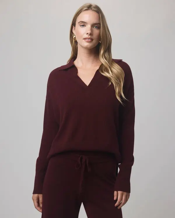 Splendid Tori Cashmere Polo Sweater - Black