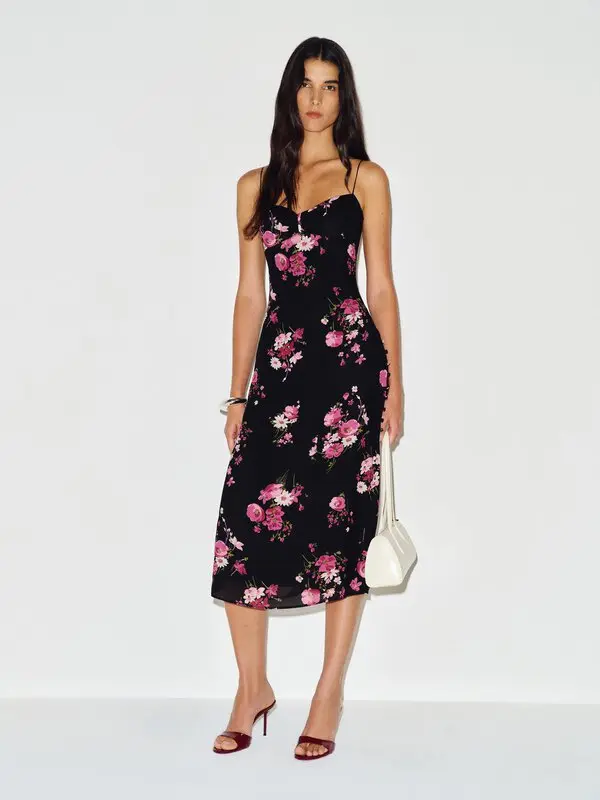 REFORMATION Floraison Midi Dress - Black