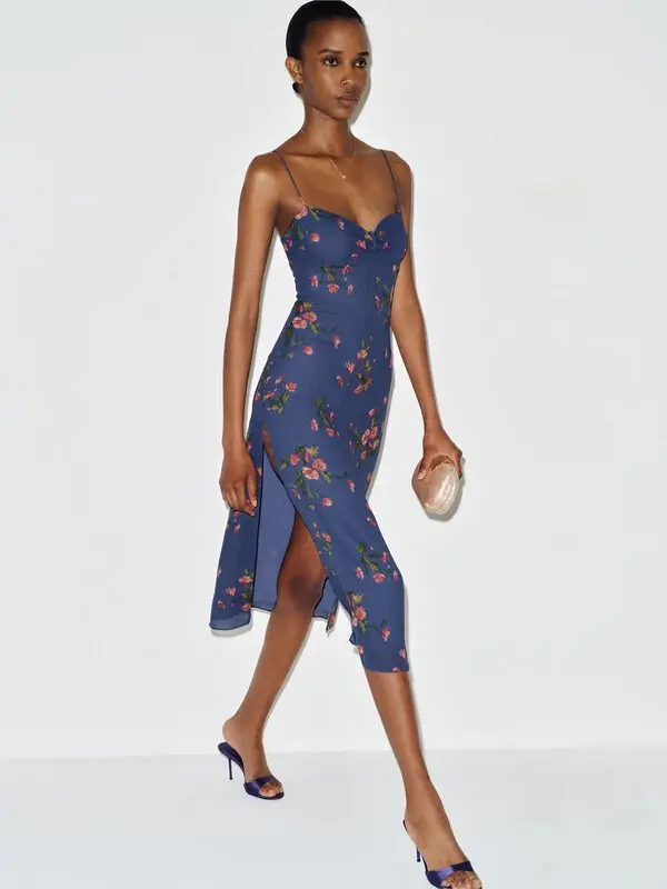 REFORMATION Floraison Midi Dress - Blue