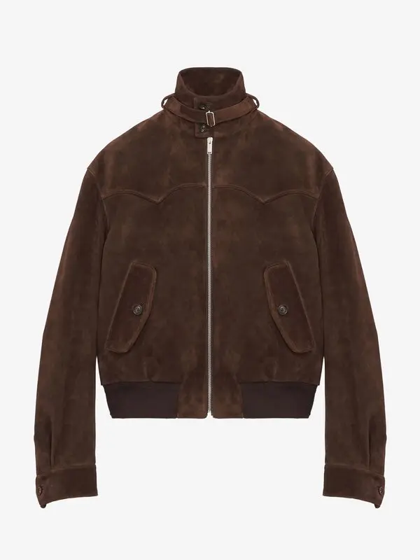 Alexander McQueen Suede Blouson With Tonal Ribbed Trims - Dark Brown
