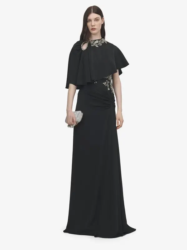 Alexander McQueen Asymmetric Cape With Floral Embroidery