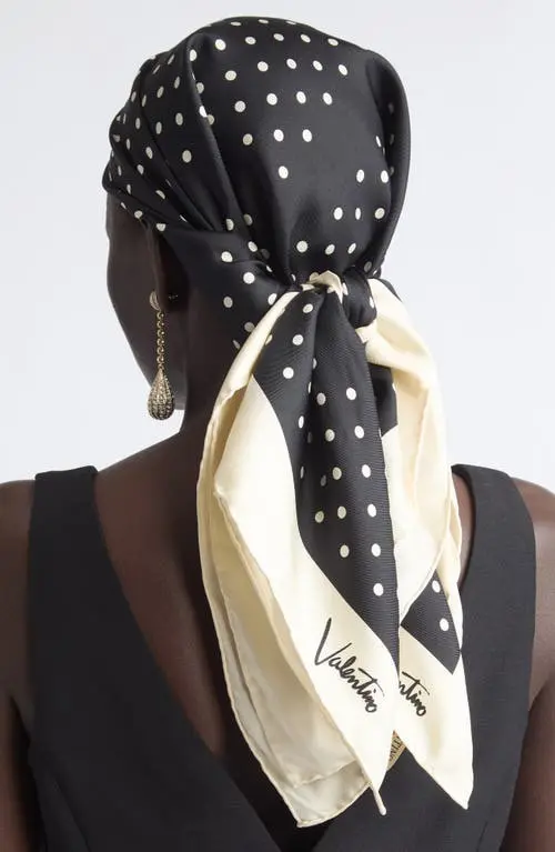 Valentino Garavani Polka Dot Silk Scarf - Black/cream