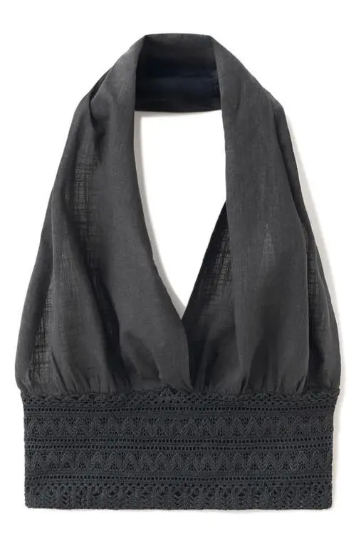 Mango Crochet Trim Cotton Halter Crop Top