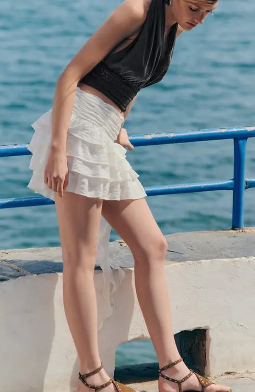 Mango Crochet Trim Cotton Halter Crop Top