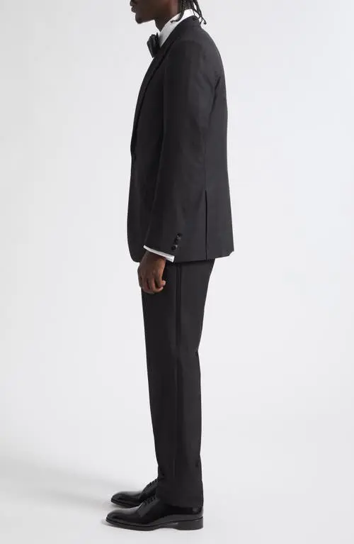 Isaia Sanita Super 160s Wool Peak Lapel Tuxedo - Black