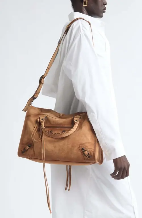 Balenciaga Medium Le City Suede Satchel - 2533 Camel