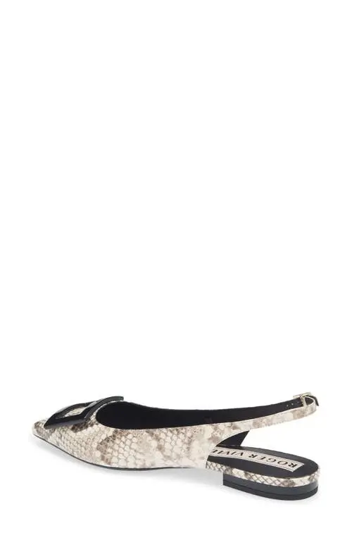 ROGER VIVIER Gommettine Pointed Toe Slingback Flat In Snakeskin-embossed Leather