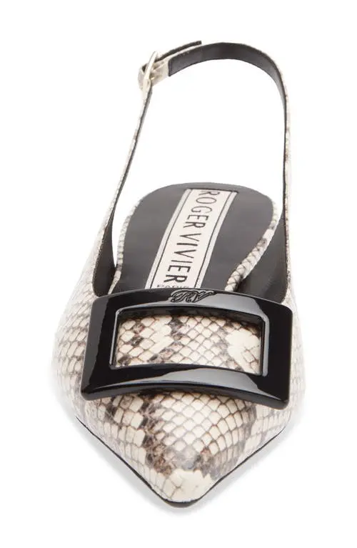 ROGER VIVIER Gommettine Pointed Toe Slingback Flat In Snakeskin-embossed Leather