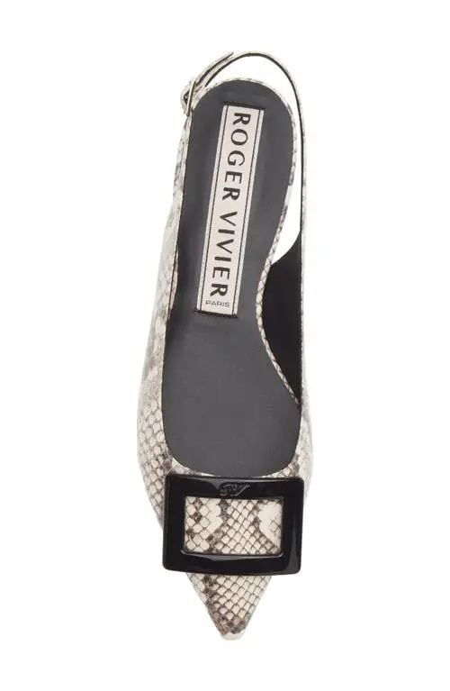 ROGER VIVIER Gommettine Pointed Toe Slingback Flat In Snakeskin-embossed Leather