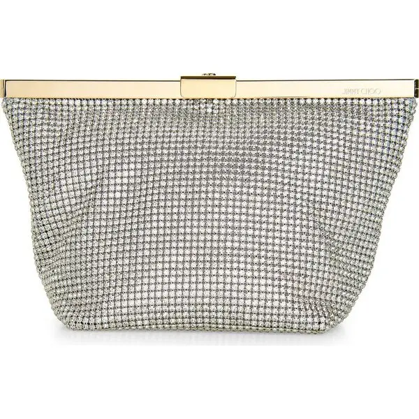 JIMMY CHOO Ganache Crystal Mesh Clutch - Silver/light Gold