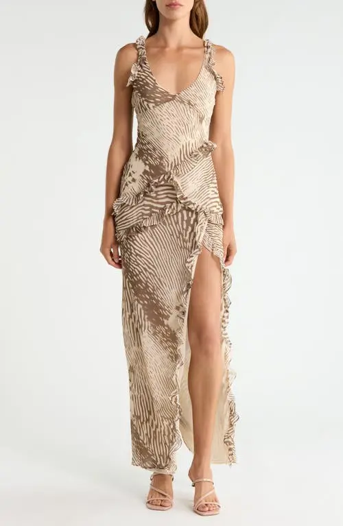 House Of Cb Pixie Ruffle Georgette Maxi Dress