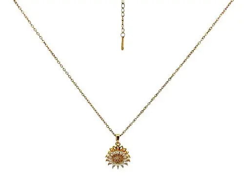 GEMINI JEWELRY 18k Yellow Plated Sunflower Spinner Pendant Necklace With Cubic Zirconia