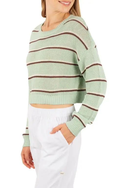 Hurley Delta Striped Cropped Open Knit Sweater - Seafoam