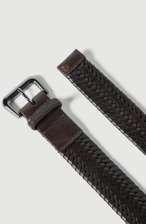 Brunello Cucinelli Stretch Braided Leather Belt With Shiny Loop