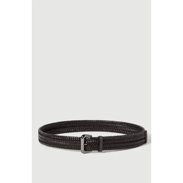 Brunello Cucinelli Stretch Braided Leather Belt With Shiny Loop - Rust Brown