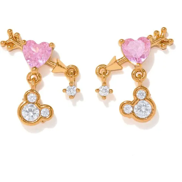 GIRLS CREW Tone Heart Arrow Mickey Mouse Drop Earrings - Gold