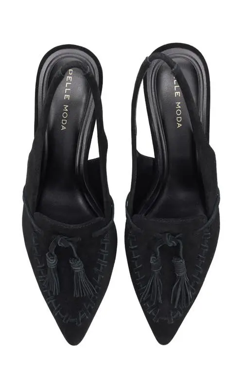 Pelle Moda Kesia Slingback Kitten Heel Pump With Tassels - Black