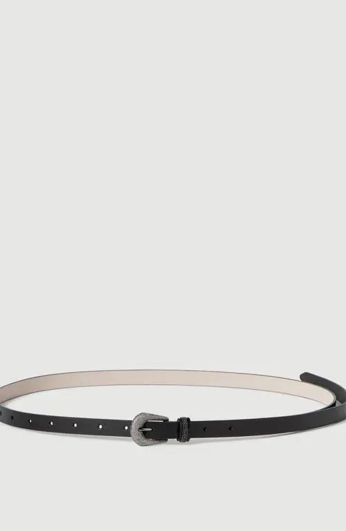 Brunello Cucinelli Vintage-effect Leather Belt With Shimmering Buckle And Shiny Loop