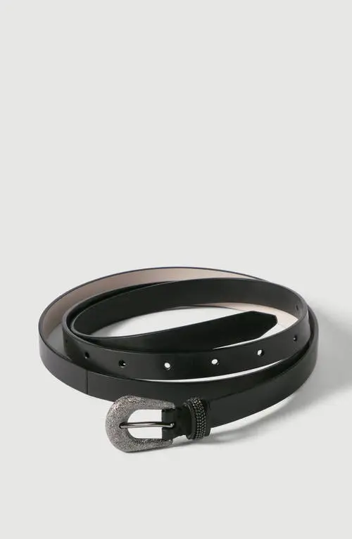 Brunello Cucinelli Vintage-effect Leather Belt With Shimmering Buckle And Shiny Loop