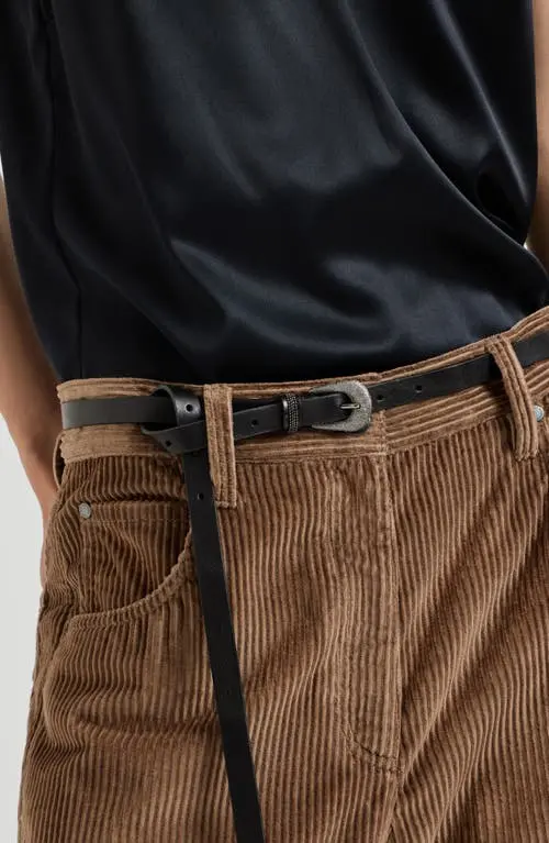 Brunello Cucinelli Vintage-effect Leather Belt With Shimmering Buckle And Shiny Loop