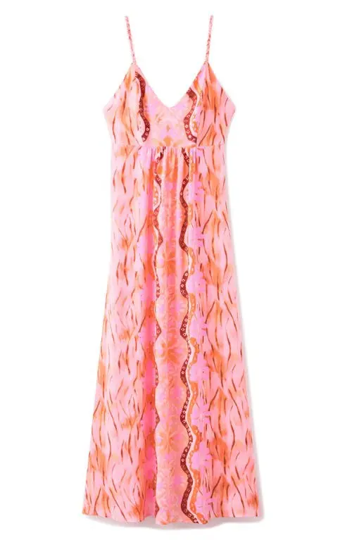 Mango Floral & Stripe Maxi Dress - Peach