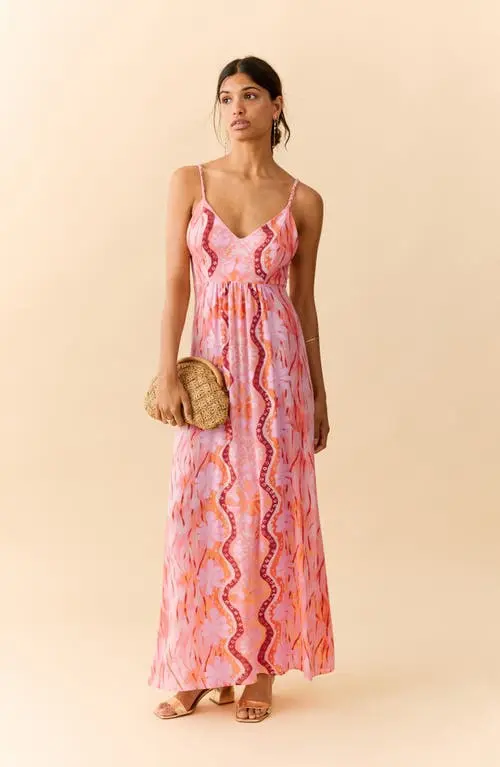 Mango Floral & Stripe Maxi Dress With Braided Straps