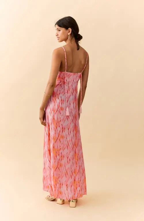 Mango Floral & Stripe Maxi Dress With Braided Straps