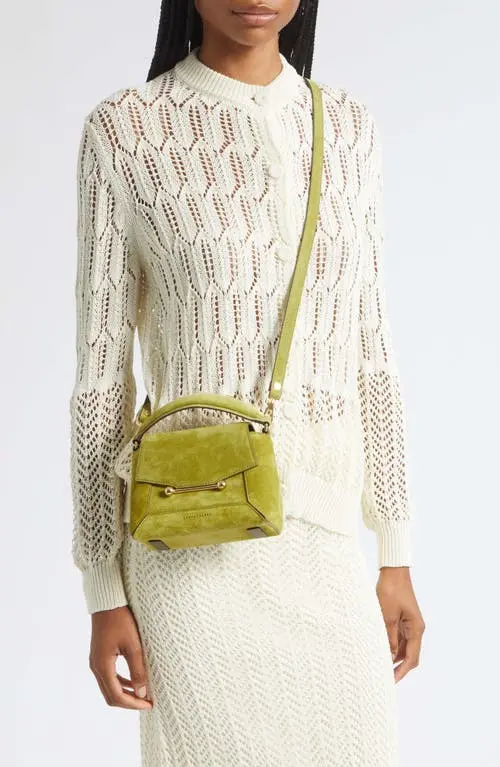 Strathberry Nano Mosaic Suede Top Handle Bag - Lime/khaki