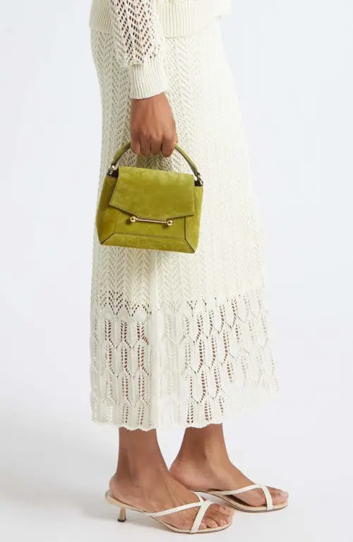 Strathberry Nano Mosaic Suede Top Handle Bag - Lime/khaki