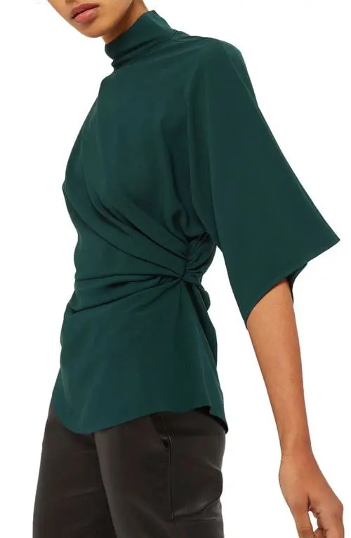 Topshop Origami Tuck Blouse - Forest