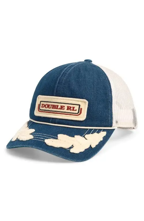 Double Rl Logo Patch Snapback Denim Trucker Hat - Springvale Wash