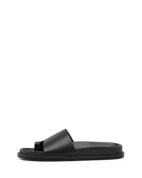 THERAPY AUSTRALIA Myles Open Round Toe Sandal - Black Smooth Pu